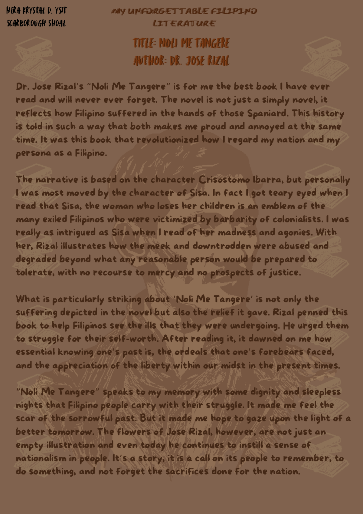 MY Unforgettable Filipino Literature 2 - TITLE: Noli me Tangere AUTHOR ...