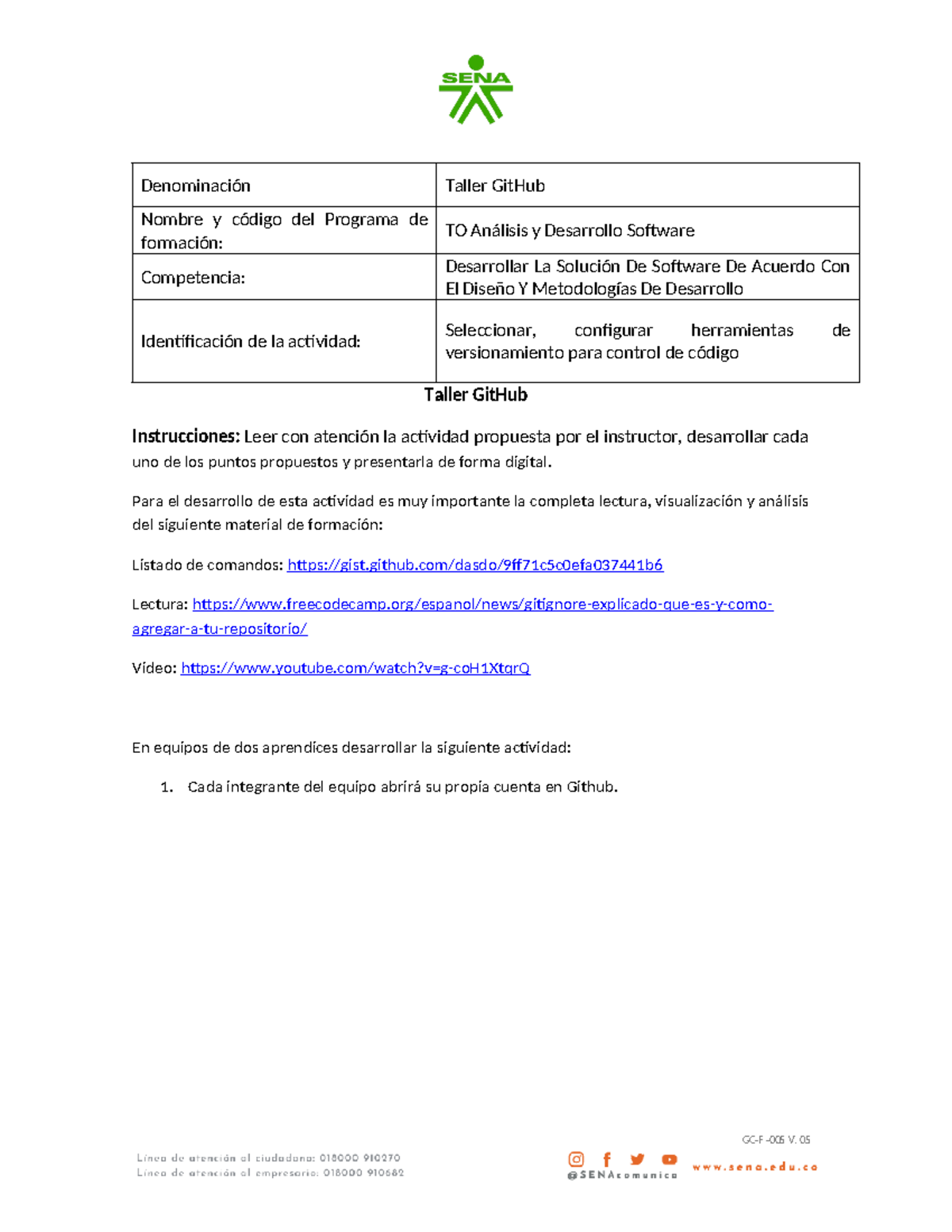 Taller Git Hub - Denominación Taller GitHub Nombre y código del ...