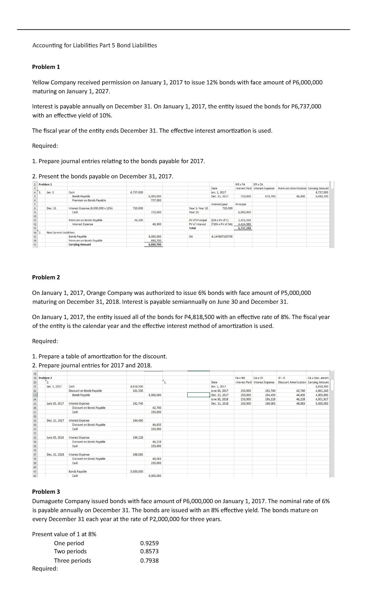 Accounting for Liabilities part 5 Bond Liabilities - Problem 1 Yellow ...