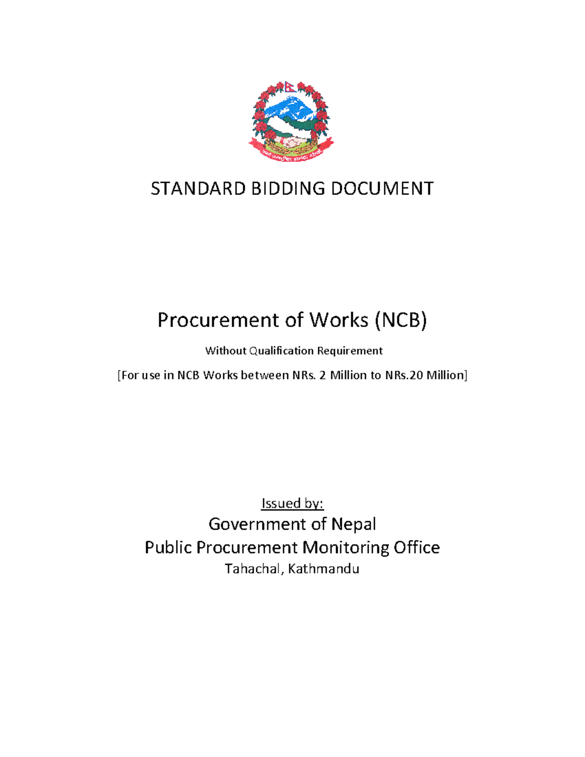 BID Document (14) - ddc - STANDARD BIDDING DOCUMENT Procurement of Works (NCB) Without ...