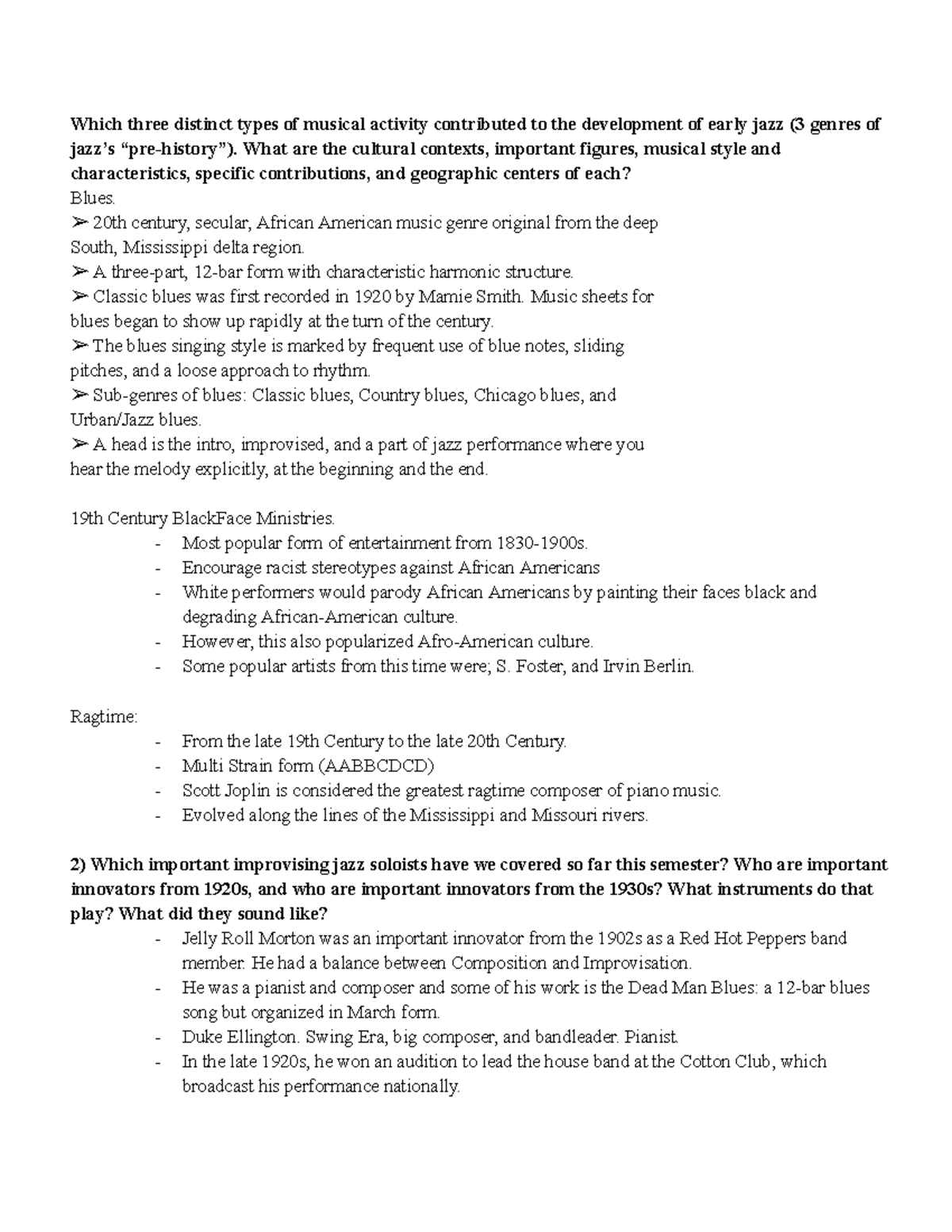 Jazz Midterm Study Guide -5 - Which three distinct types of musical ...