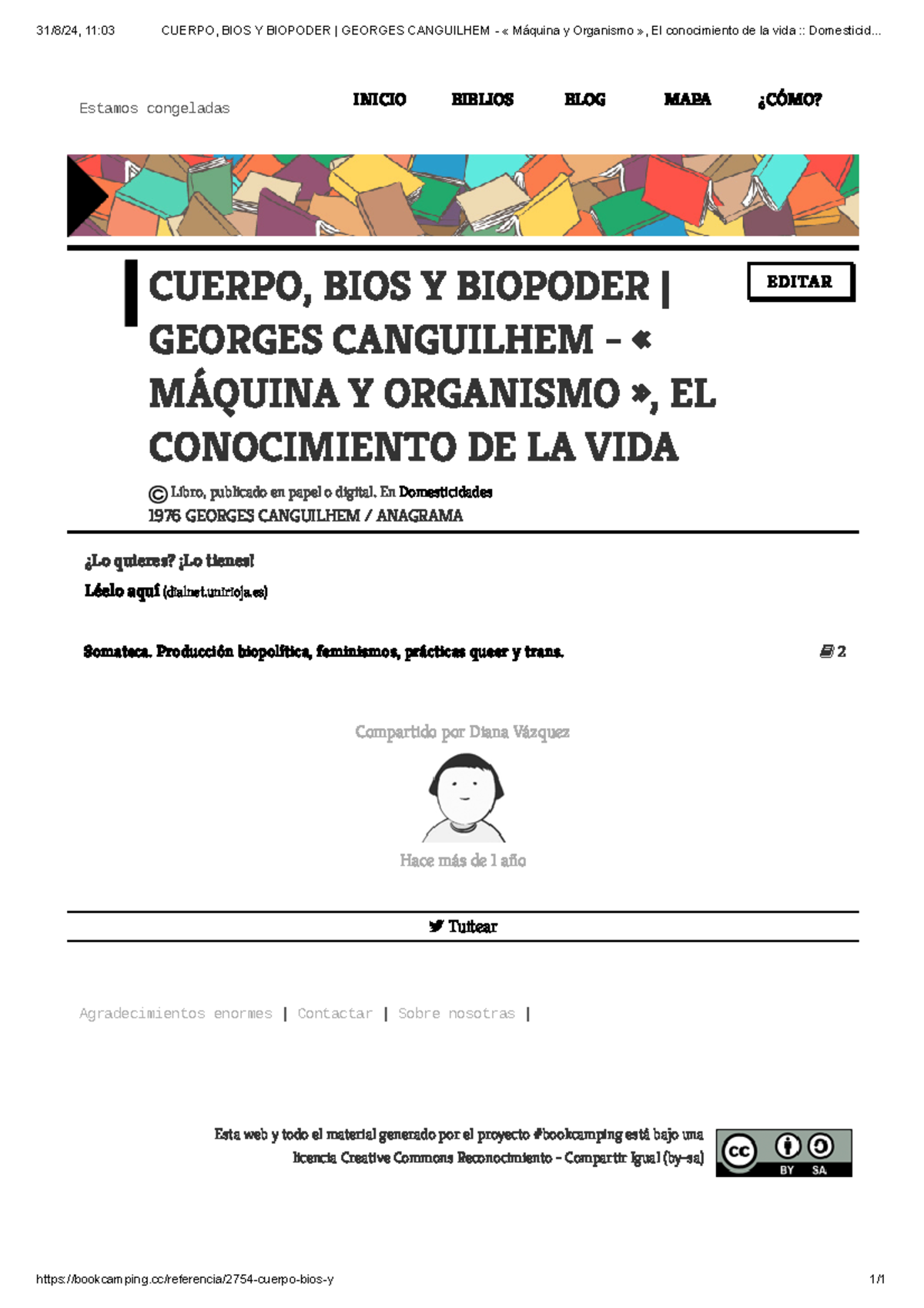 Cuerpo, BIOS Y Biopoder Georges Canguilhem - « Máquina y Organismo ...