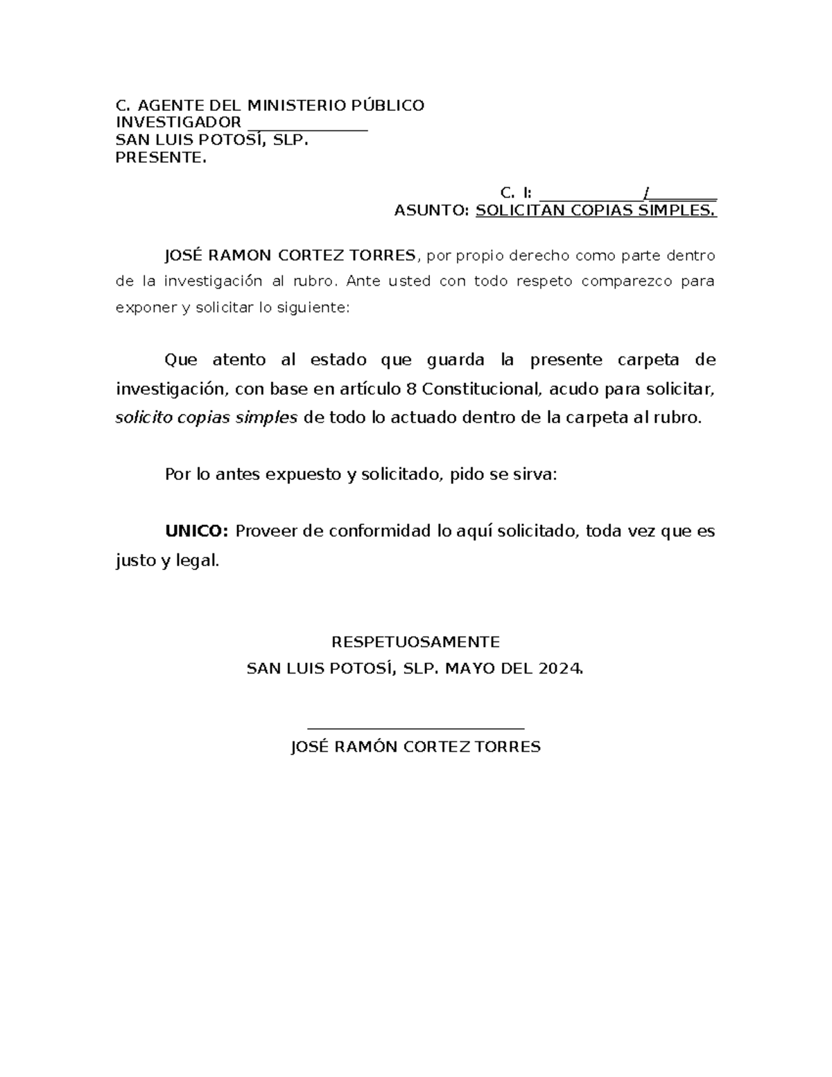 Copias Simples - Promoción simple - C. AGENTE DEL MINISTERIO PÚBLICO ...