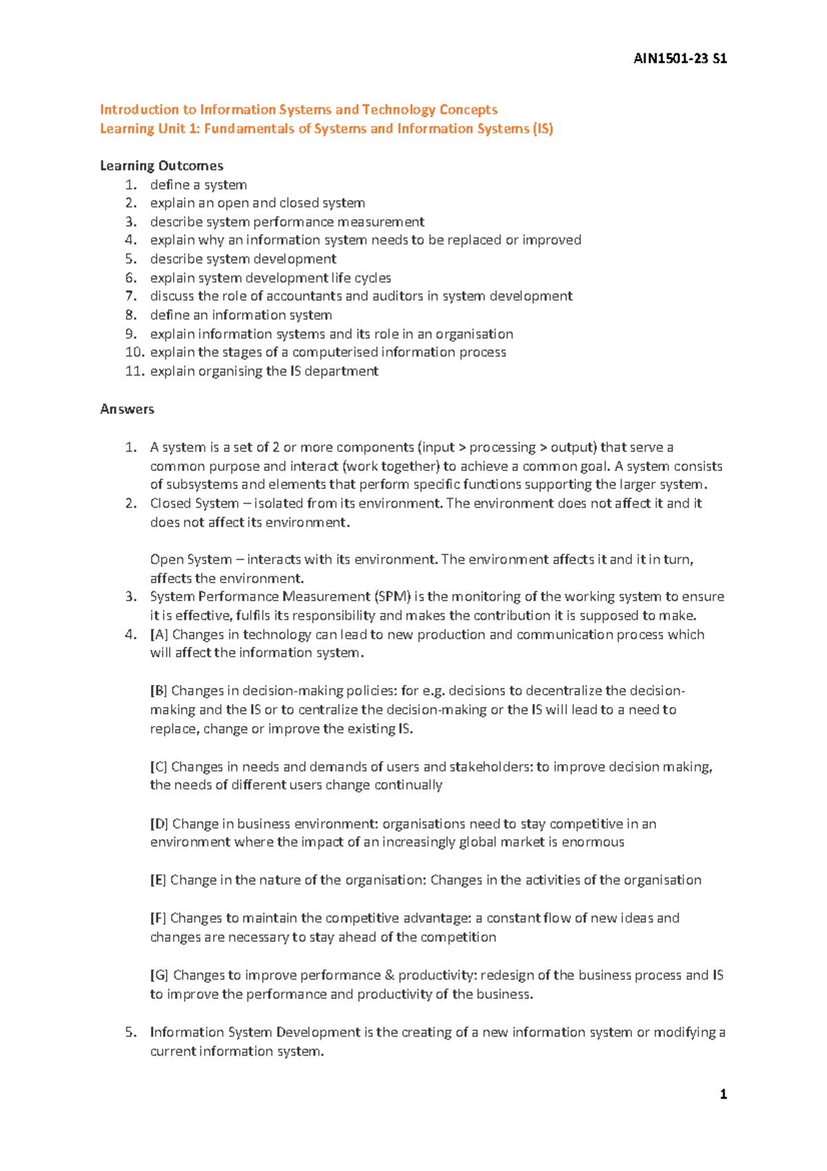 AIN1501 Learning Unit 1 - AIN1501-23 S 1 Introduction to Information ...
