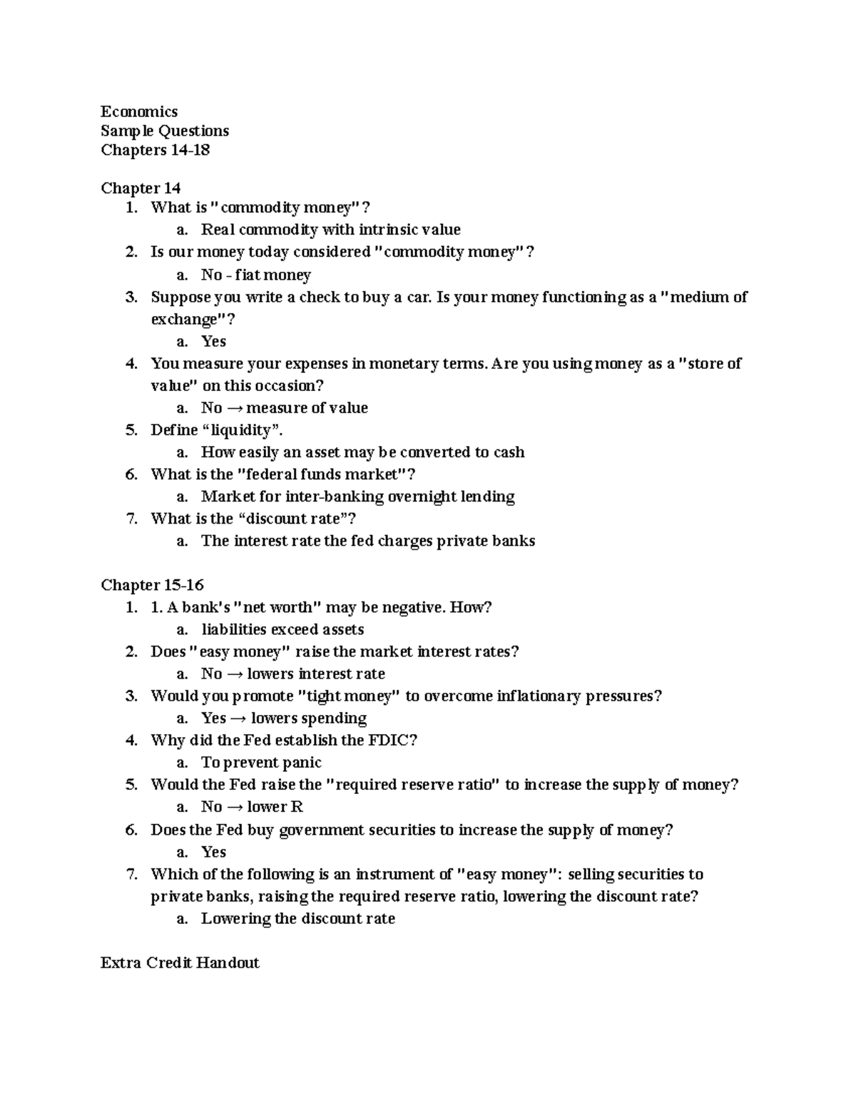 Economics - questions ch 14-18 - Economics Sample Questions Chapters 14 ...