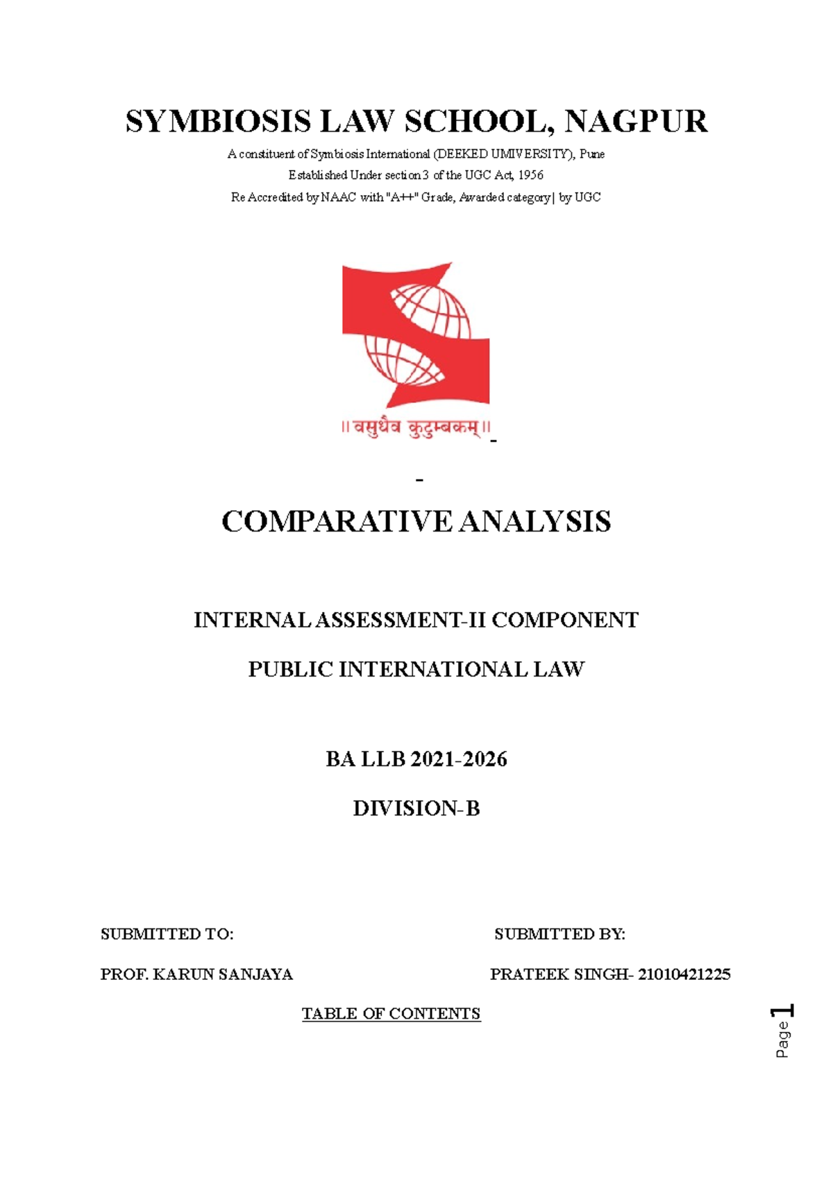CASE Analysis OF CIL - Page 1 SYMBIOSIS LAW SCHOOL, NAGPUR A ...