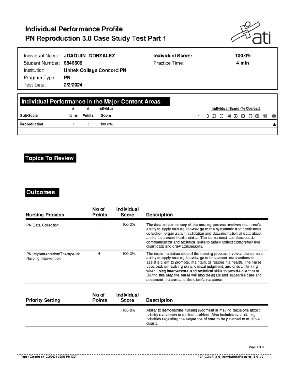 Reproduction ATI - Individual Performance Profile PN Reproduction 3 ...