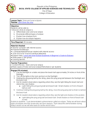416048640 Dlp Demo 7 Eclipse - DETAILED LESSON PLAN IN SCIENCE – GRADE 7 UNIT 4- EARTH SCIENCE ...