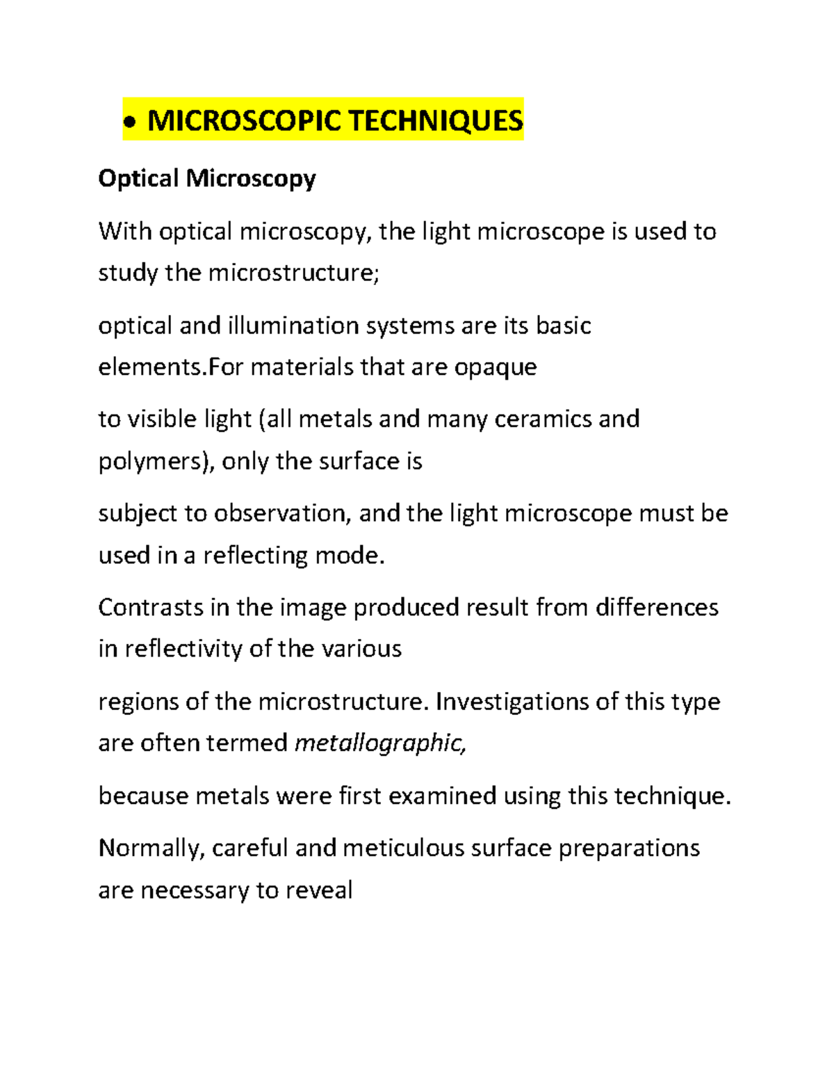 Microscopic Techniques - MICROSCOPIC TECHNIQUES Optical Microscopy With ...