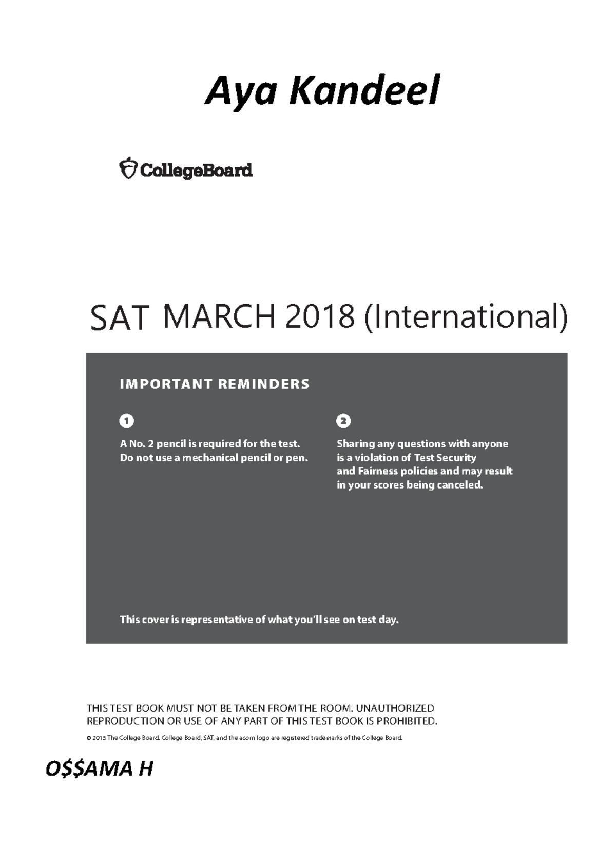 March 2018 (USA) SAT Exam - Copy - IMPORTANT REMINDERS SAT ...