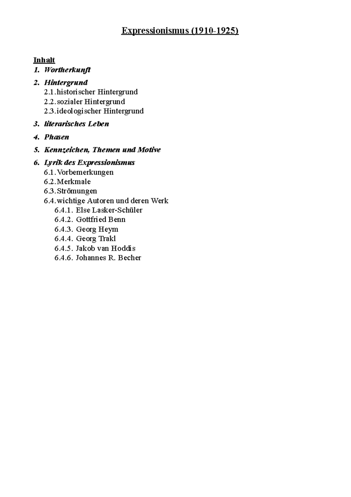 12 - Lyrik des Expressionismus (ausführlich) - Expressionismus (1910-1925) Inhalt 1 ...