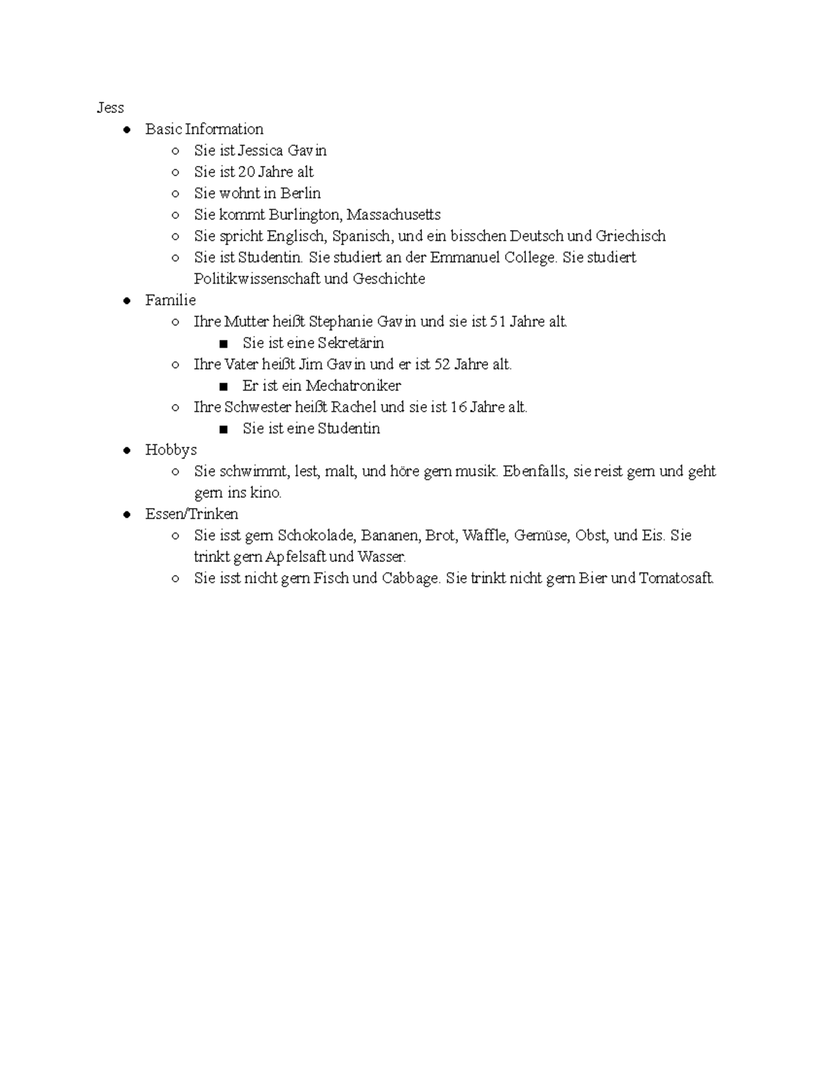 German Presentation - Jess Basic Information Sie ist Jessica Gavin Sie ...