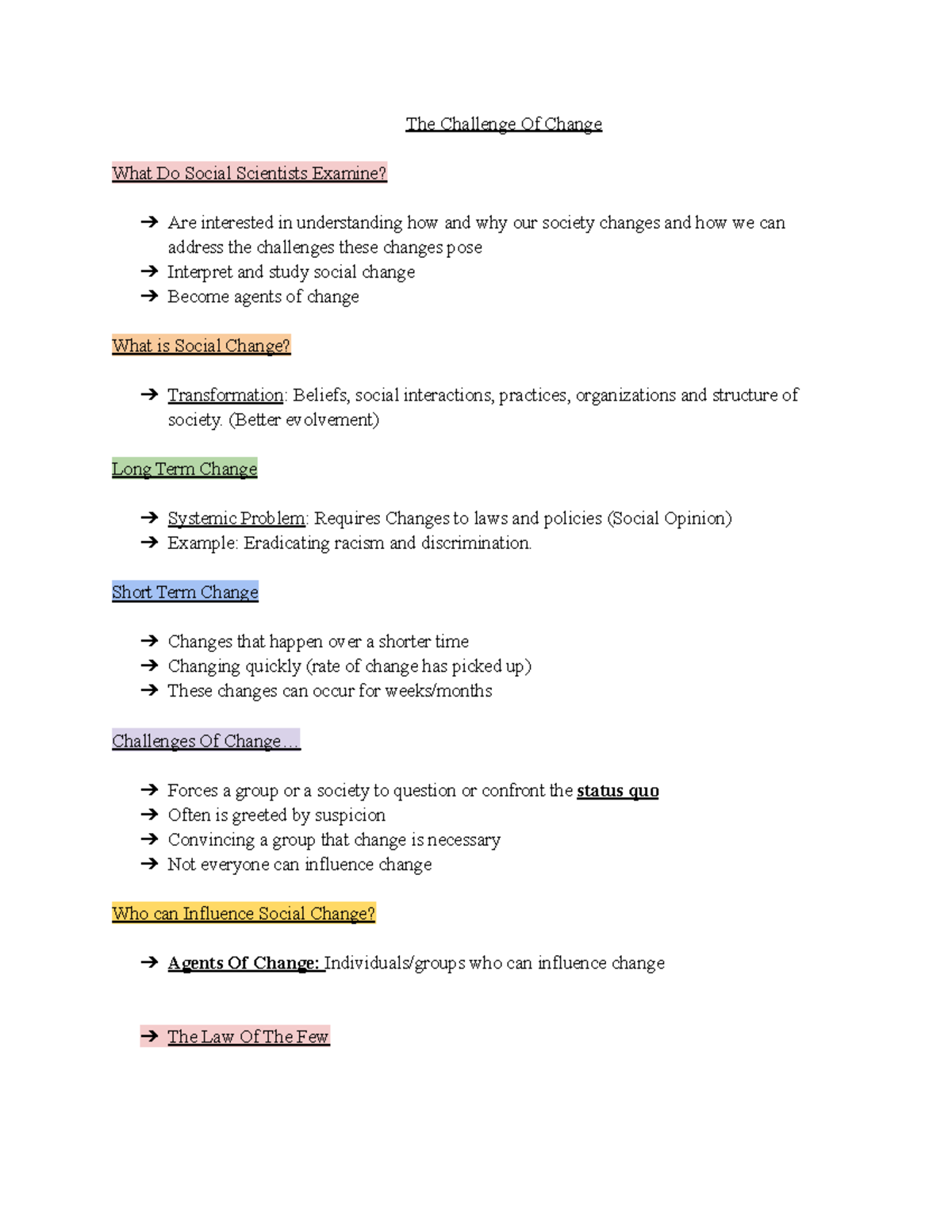 HSB4U1 - Unit 1 Notes - The Challenge Of Change What Do Social ...