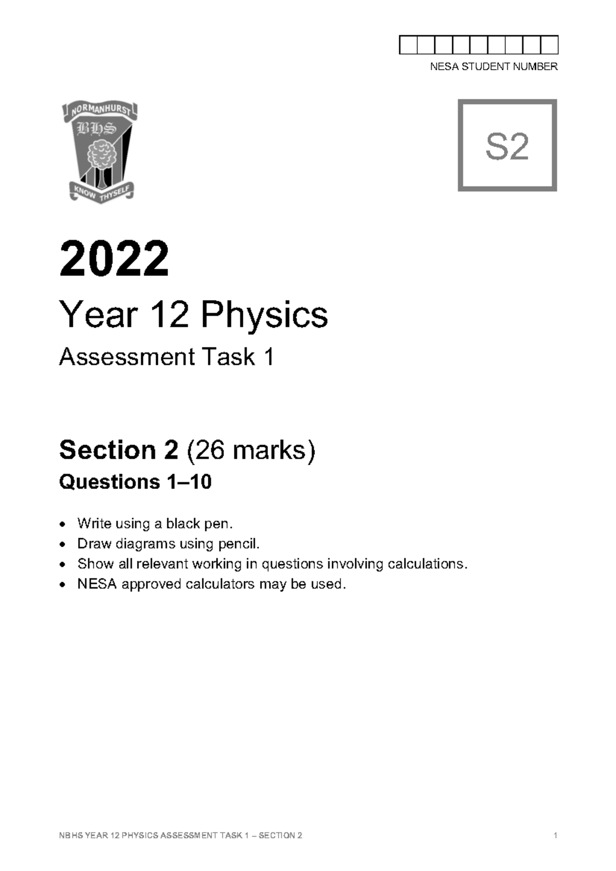 2022 Year 12 Physics AT1- Section 2 Final MG(final) - 2022 ####### Year ...