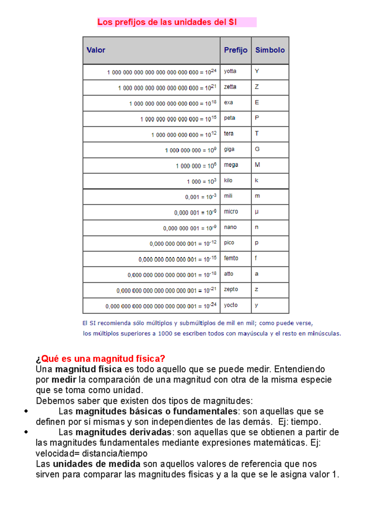 Prefijos y magnitudes fisica s - ¿Qué es una magnitud física? Una ...