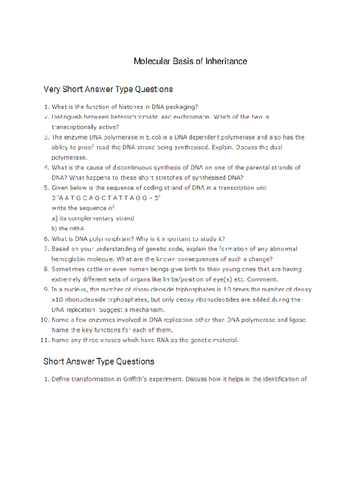 6 Molecular Biology Practice Questions - Molecular Basis of Inheritance ...