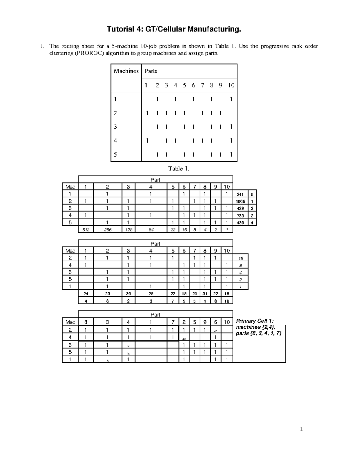 Tutorial 4 with solutions 230914 150515 - Tutorial 4: GT/Cellular Manufacturing. 1. The - Studocu