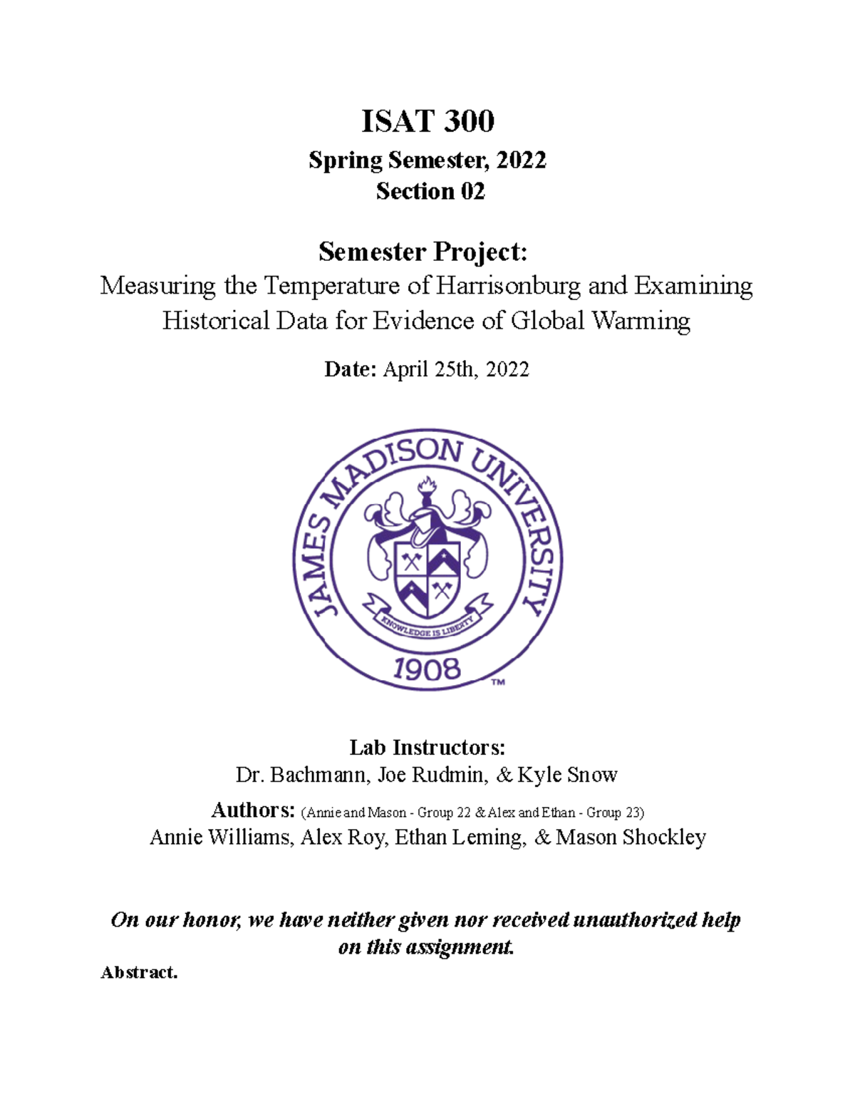 Semester Project - Report - ISAT 300 Spring Semester, 2022 Section 02 ...