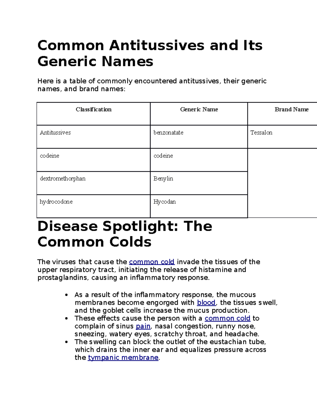 Common Antitussives and Its Generic Names - Common Antitussives and Its ...