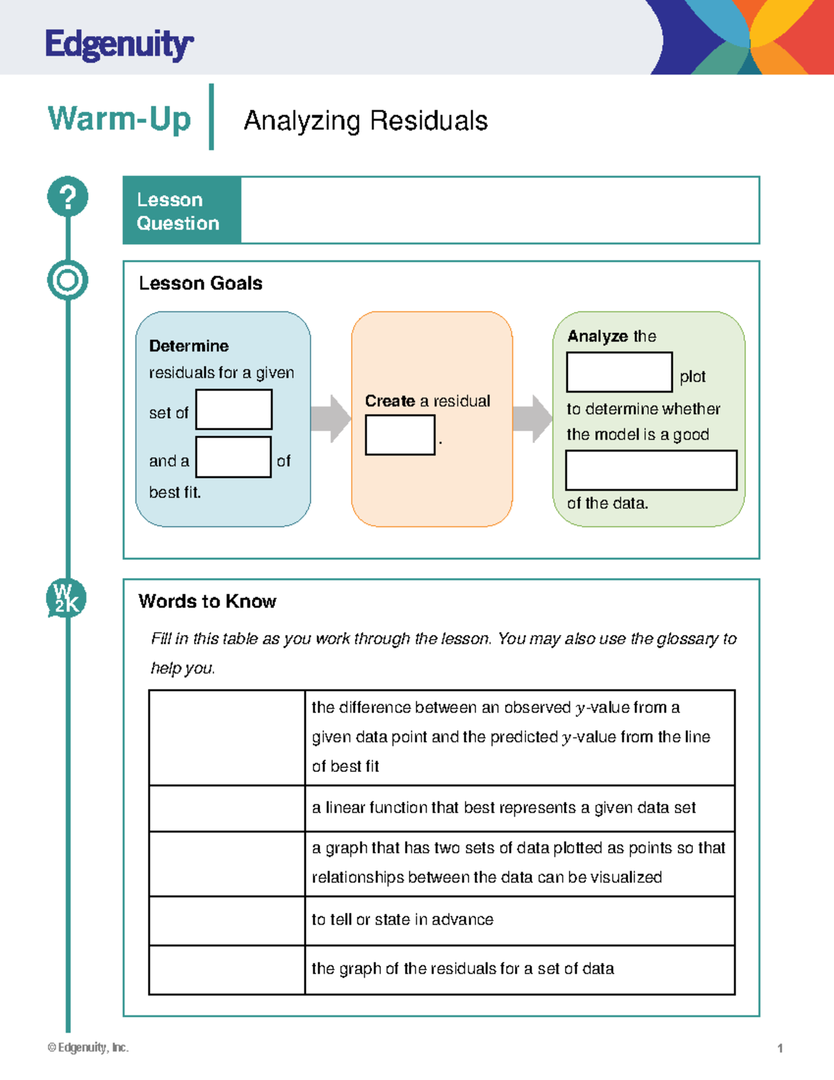 3109 11 03 Analyzing Residuals GN SE - Warm-Up Analyzing Residuals Lesson Goals Lesson Question ...