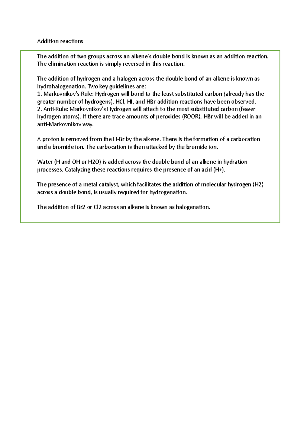 Addition reactions - notes from organic chemistry - Addition reactions ...
