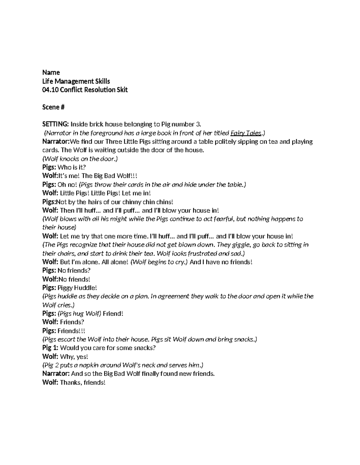 Conflict+Resolution+Skit+Example - Name Life Management Skills 04 ...