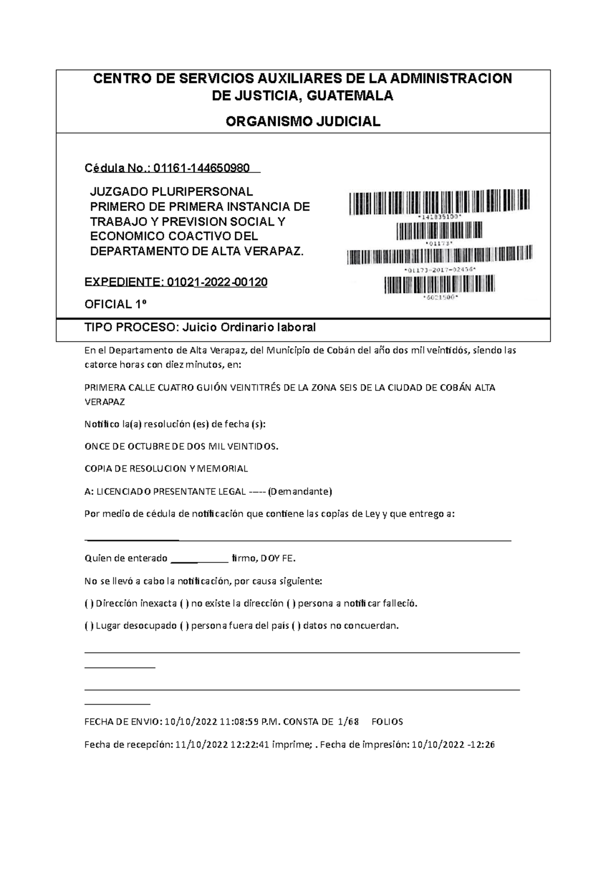 Cedulas DE Notificación - DE JUSTICIA, GUATEMALA ORGANISMO JUDICIAL ...
