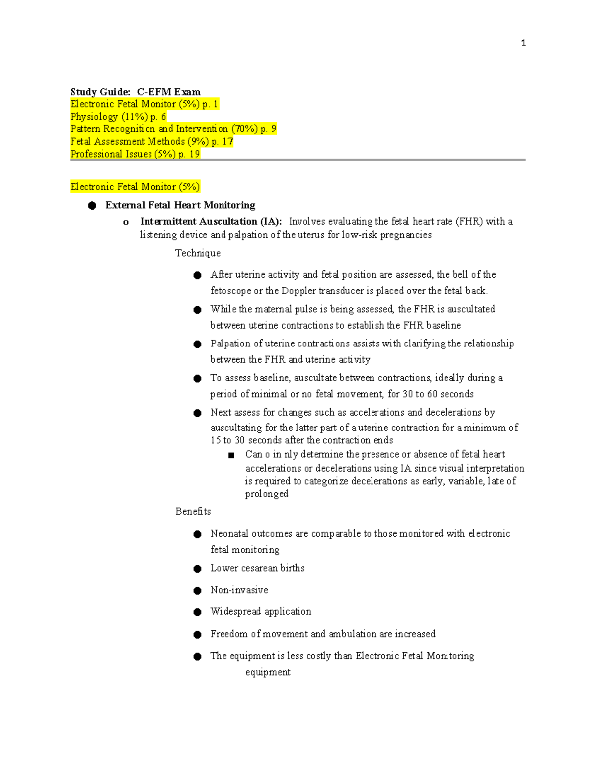 Study Guide Outline June 2021 - Study Guide: C-EFM Exam Electronic ...