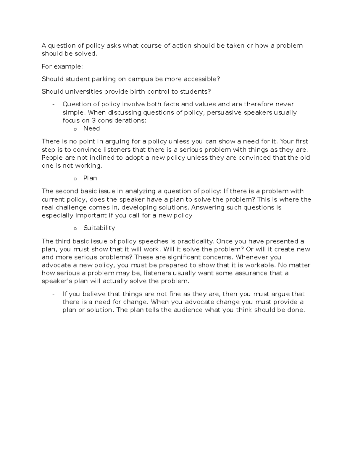 Question of policy - Speaking AE2 - A question of policy asks what ...