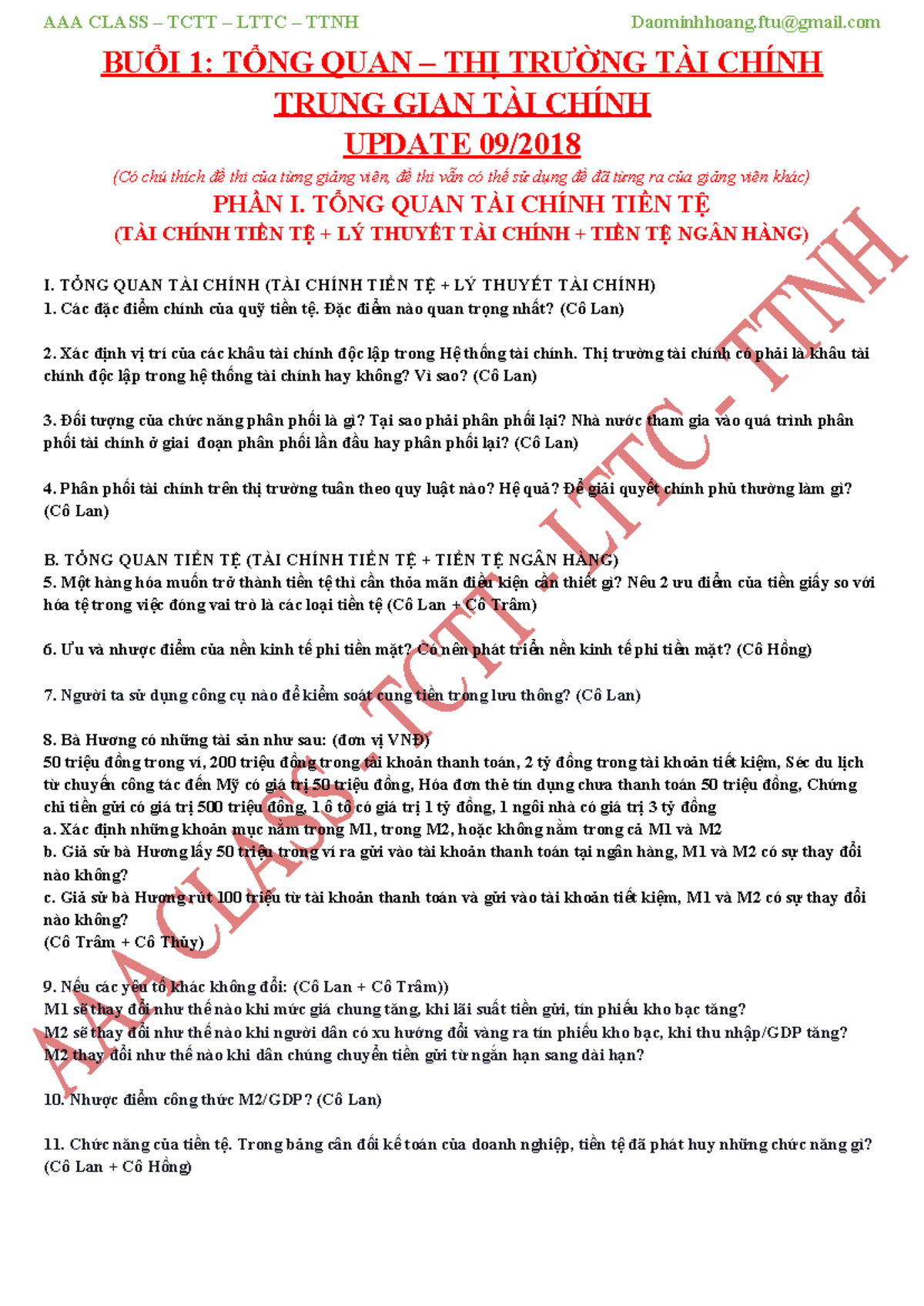 [TL] BUỔI 1 - TỔNG QUAN - TTTC - TGTC - AAA CLASS – TCTT – LTTC – TTNH ...