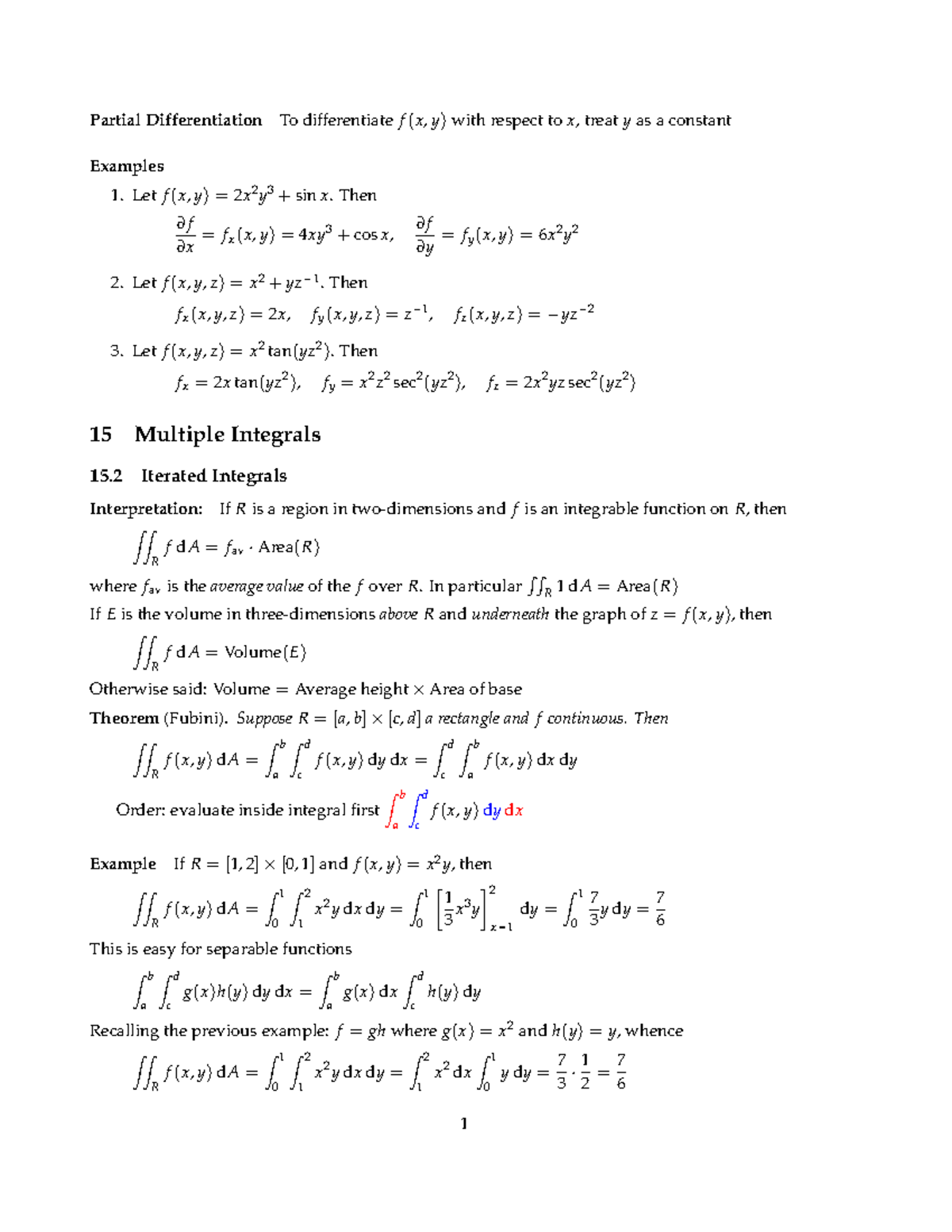 Multiple Integrals - Partial Differentiation To differentiate f (x, y) with respect to x, treat ...