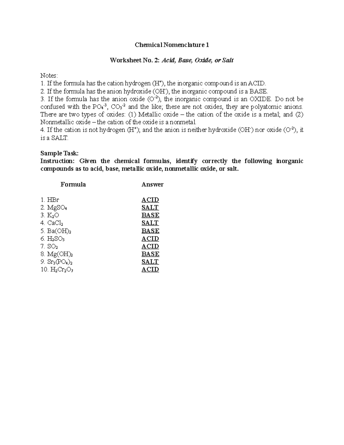 First year college-Chemical Nomenclature 1 - Chemical Nomenclature 1 ...