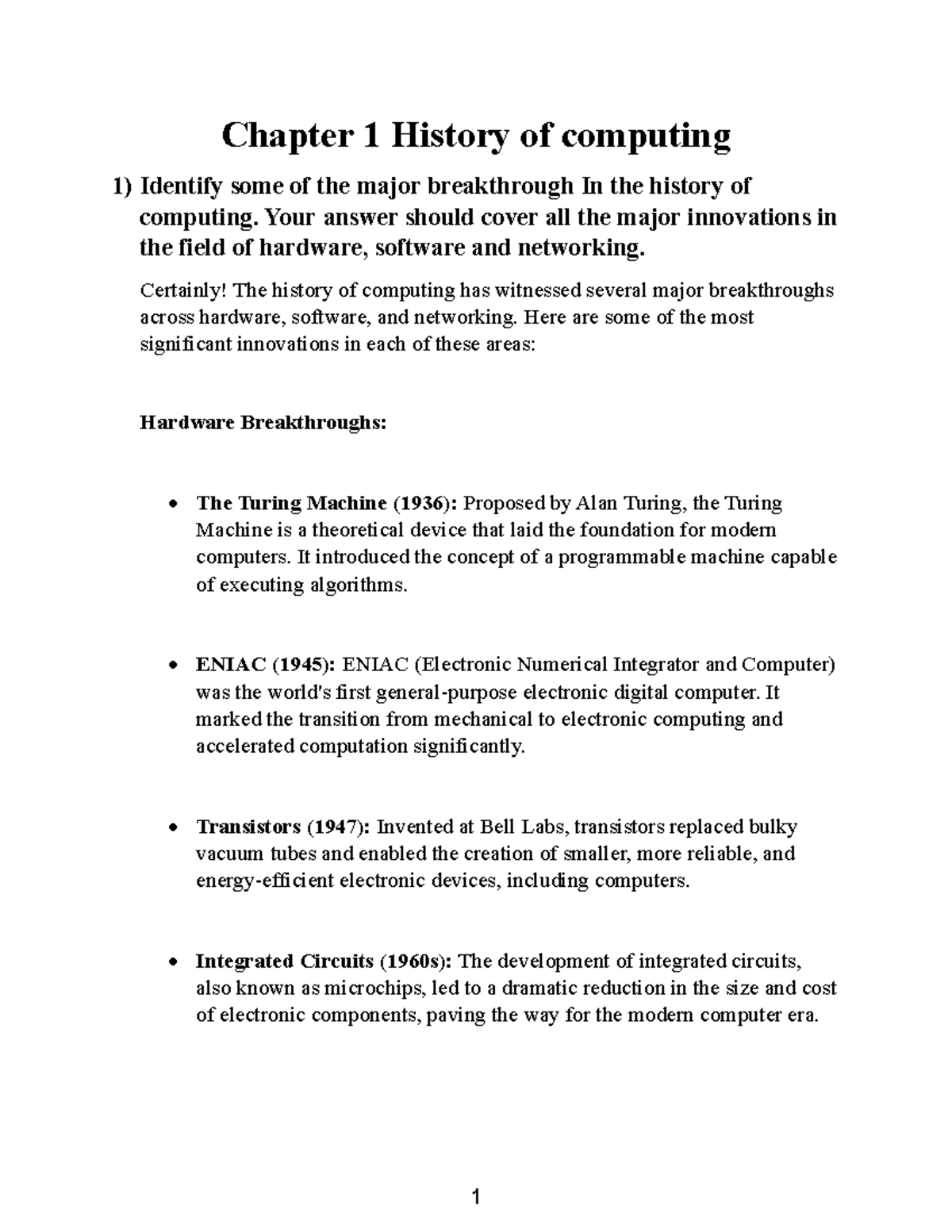 SPIT old is gold solutions - Chapter 1 History of computing 1) Identify some of the major - Studocu