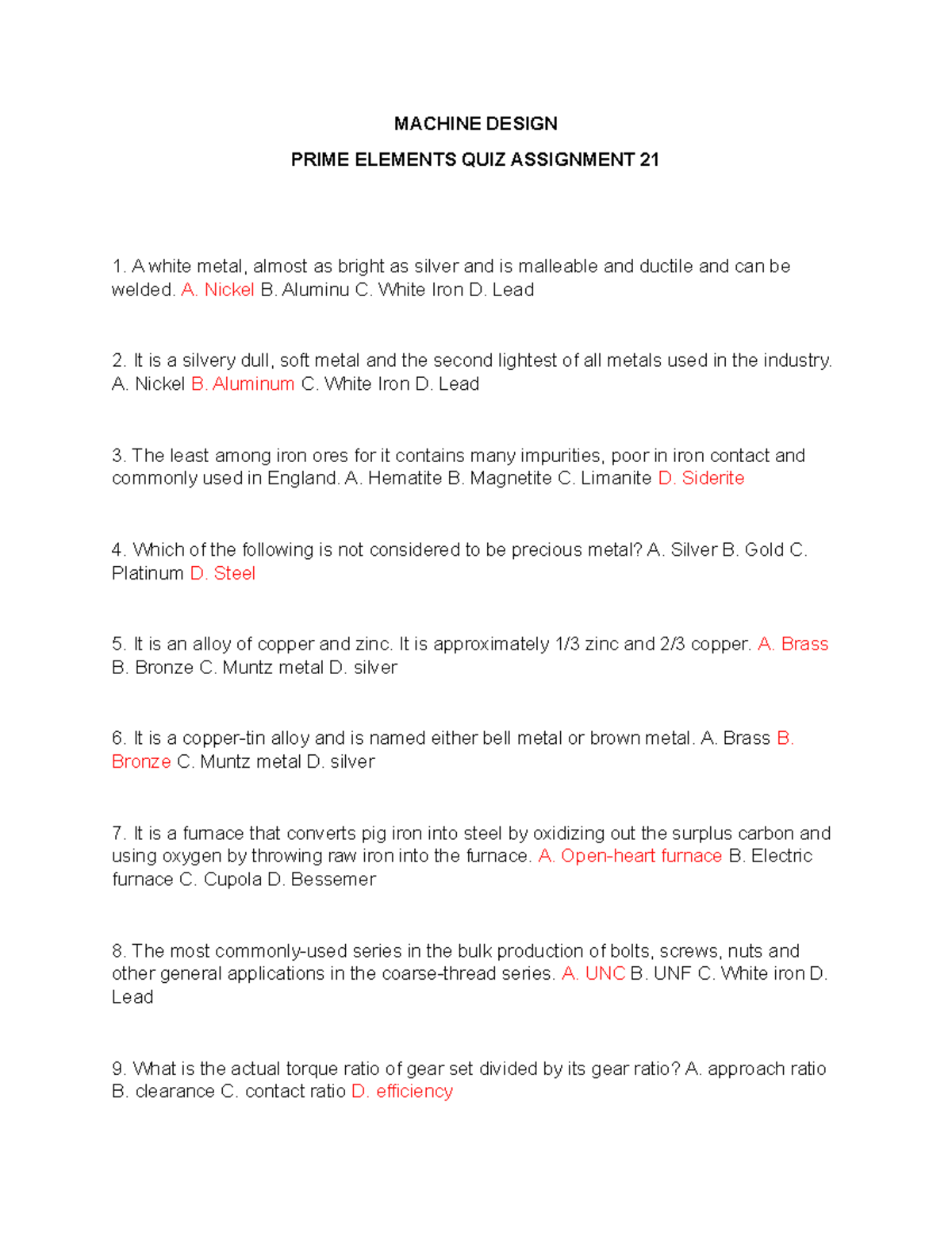 Assign 121 MACHINE DESIGN PRIME ELEMENTS - MACHINE DESIGN PRIME ...