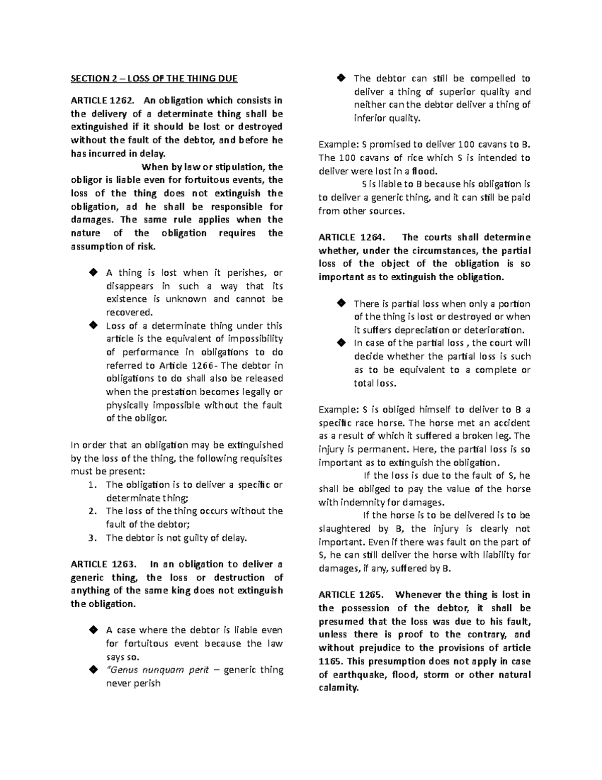 LAW Report - for reference - SECTION 2 – LOSS OF THE THING DUE ARTICLE ...