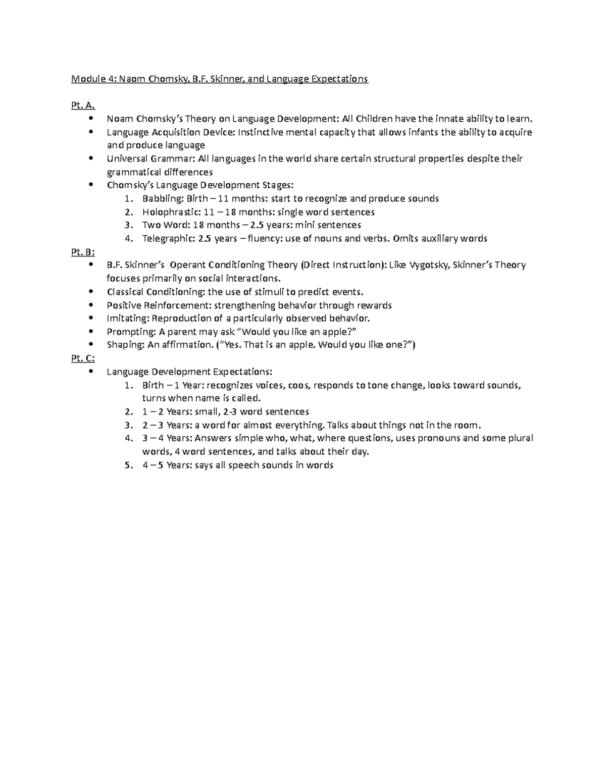 D094 module 4 - Module 4: Naom Chomsky, B. Skinner, and Language ...