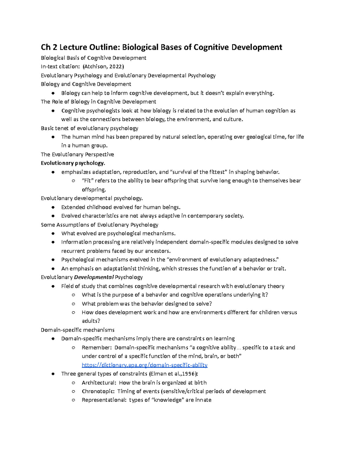Week 3 Notes Dr Kristin Atchison Ch 2 Lecture Outline Biological