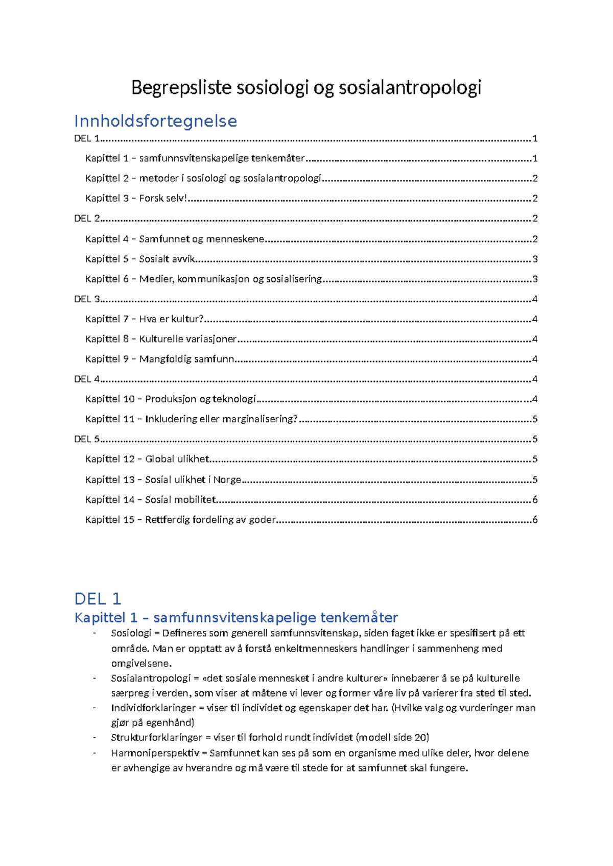 Begrepsliste sosiologi og sosialantropologi - Begrepsliste sosiologi og sosialantropologi - Studocu