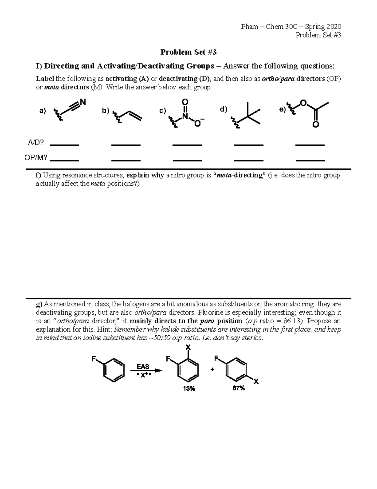 Organic Chemistry II - practice problem set - Problem Set # Problem Set ...