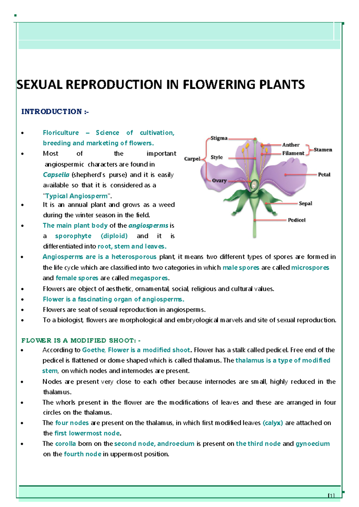Reproduction in Flowering plants - INTRODUCTION :- Floriculture ...