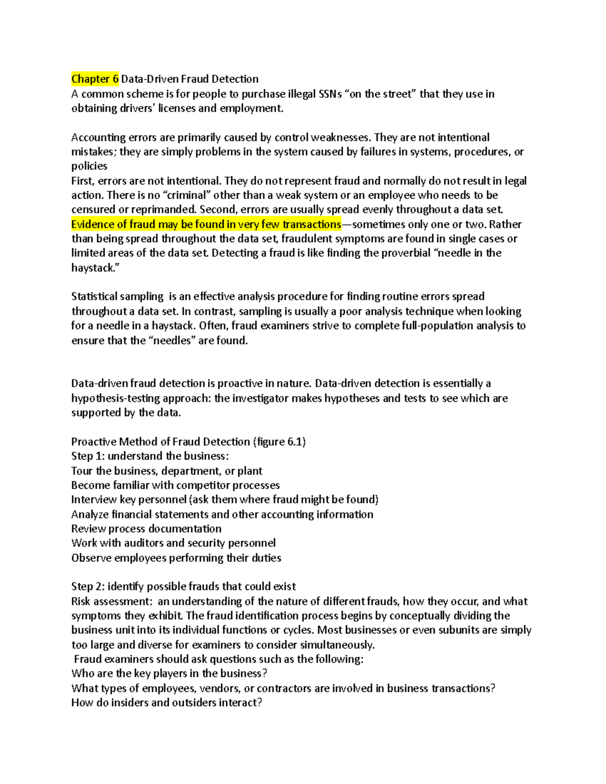 Chapter 6 ACCT 558 - Ethics with Lynch - Chapter 6 Data-Driven Fraud Detection A common scheme ...