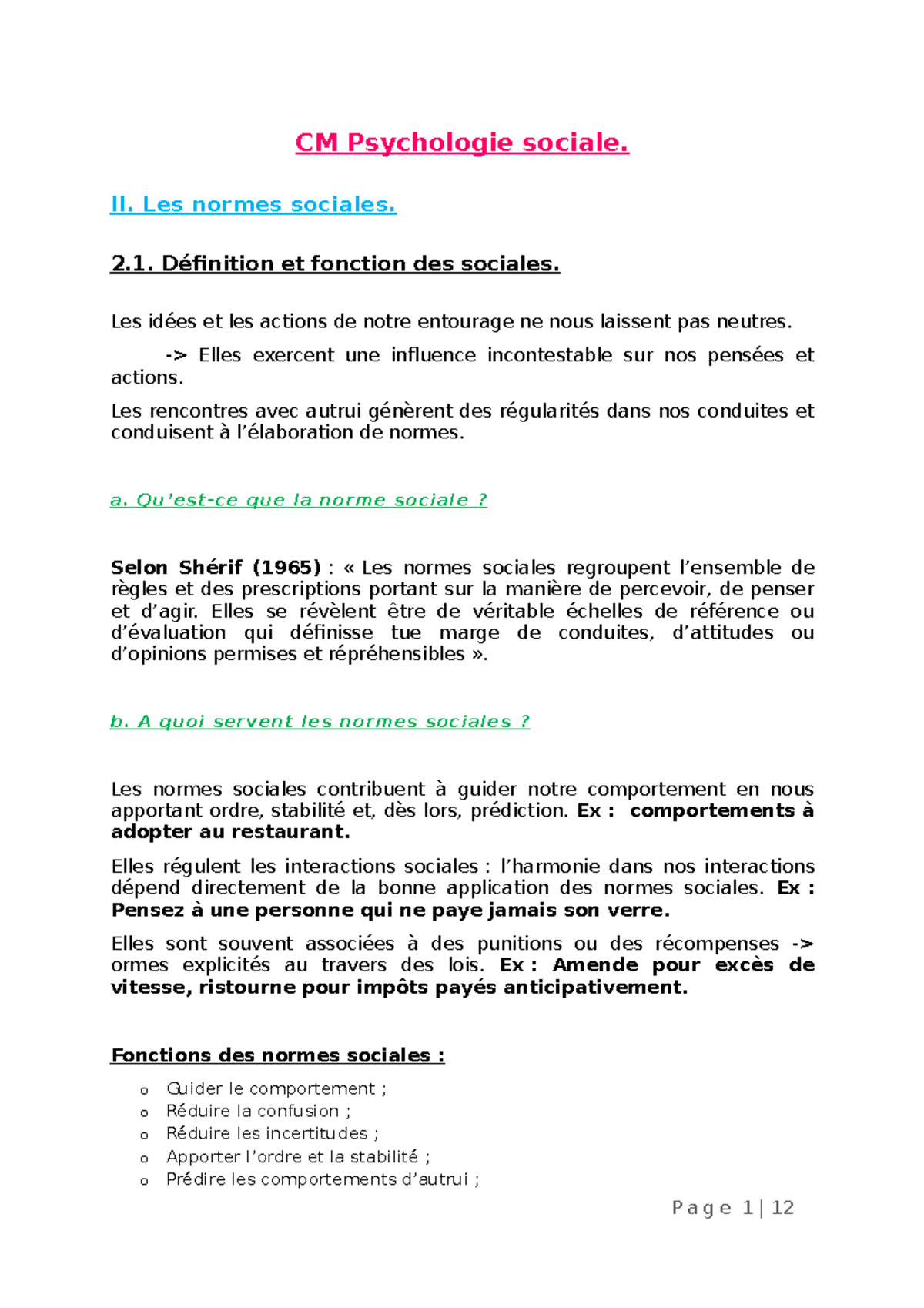 Psychologie sociale L1 - Les normes sociales - CM Psychologie sociale ...