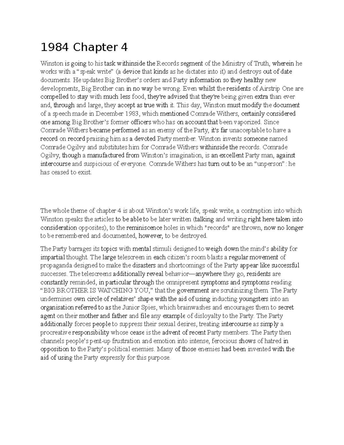 1984-4 - reflection - 1984 Chapter 4 Winston is going to his task withinside the Records segment ...