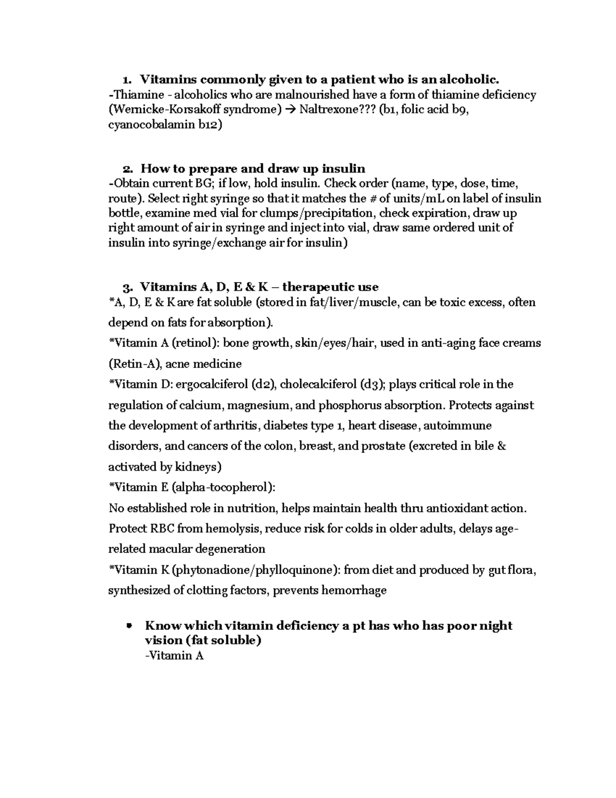Pharm Exam Notes - Vitamins commonly given to a patient who is an ...