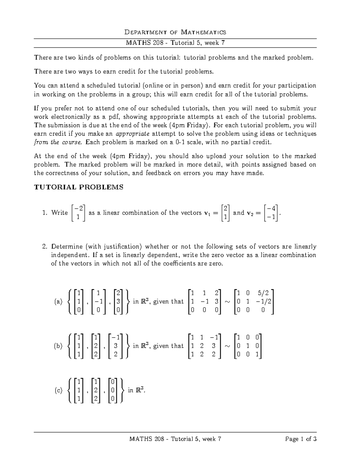 208 tut 5 Tutorial 5, week 7-Tutorial Questions - Department of Mathematics MATHS 208 - Tutorial ...