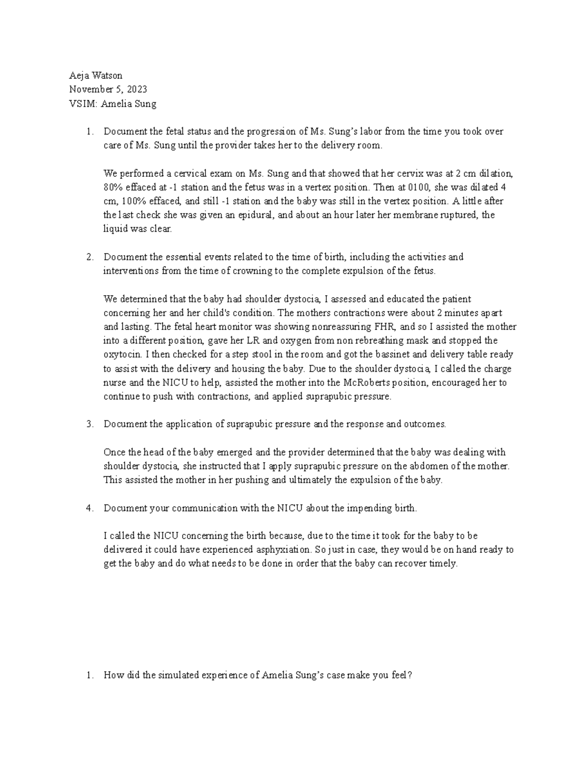 VSIM Amelia Sung - VSIM material - Aeja Watson November 5, 2023 VSIM ...