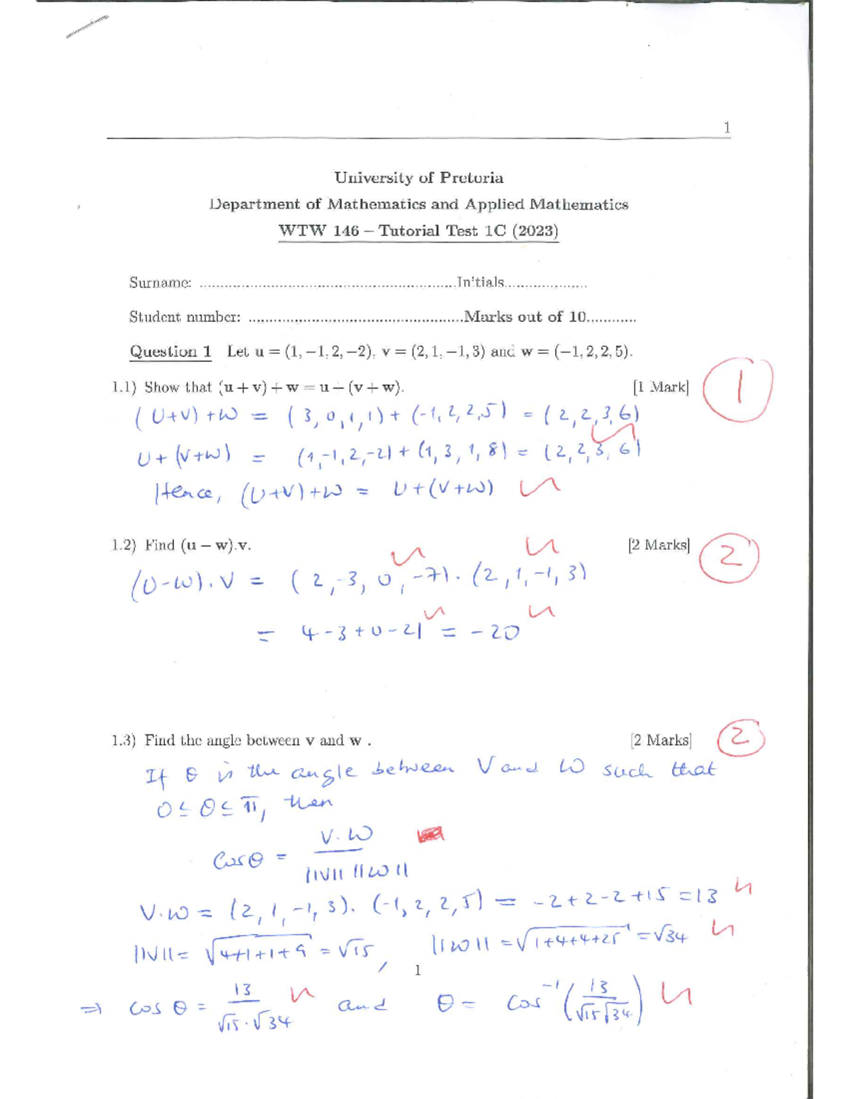 Memo for Tut Test 1C 230815 084052 - WTW 146 - Studocu