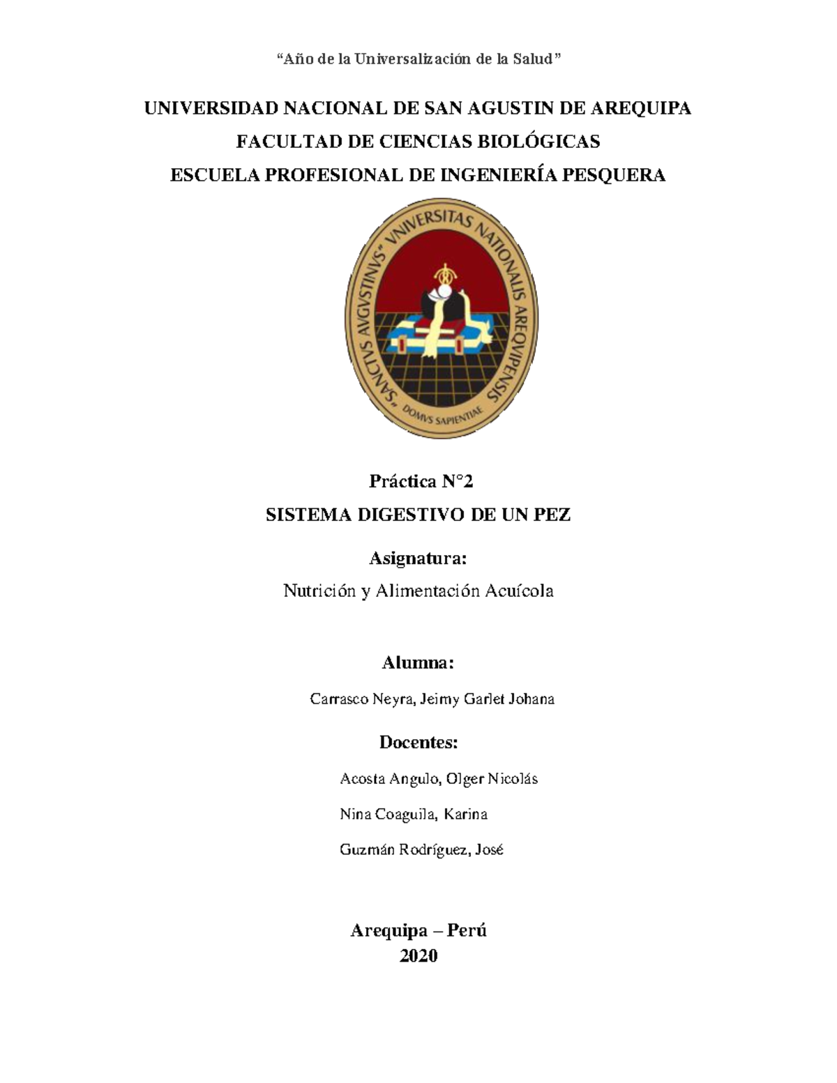Practica 2 - sdsdsd - “Año de la Universalización de la Salud ...