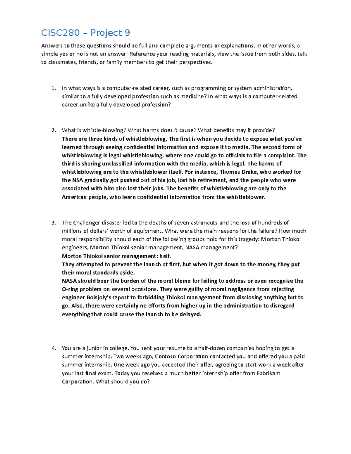 CISC280 project 9 - This is an answer key/study guide to coursework ...