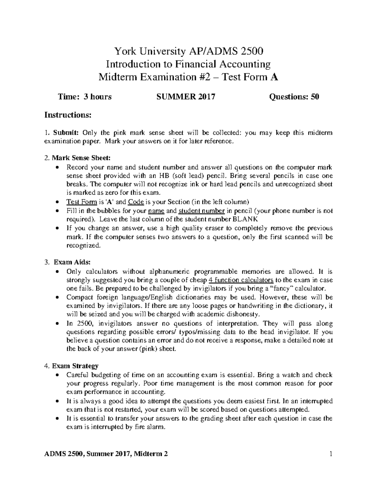 MT2 SU17 with solutions - York University AP/ADMS 2500 Introduction to ...